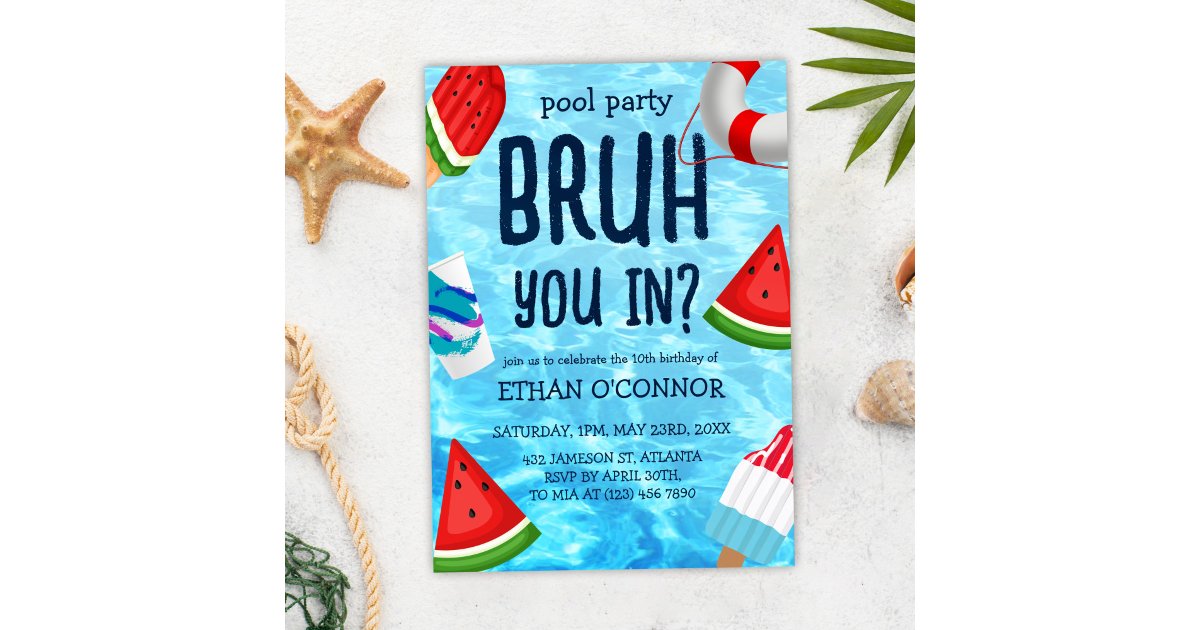 Bruh Pool Party Boy Birthday Invitation | Zazzle