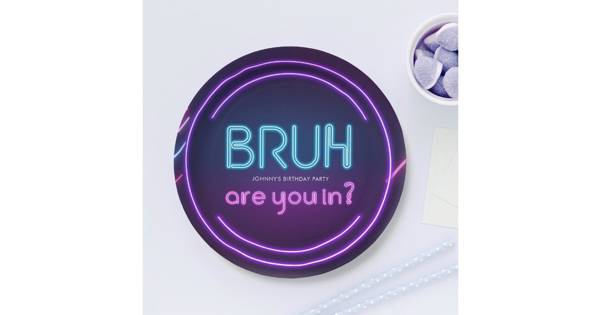 Bruh, You In? Neon Arcade Video Games Boy Birthday Paper Plates | Zazzle