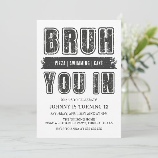 Bruh, You In? Pool Party Teen Boy Birthday Invitation | Zazzle