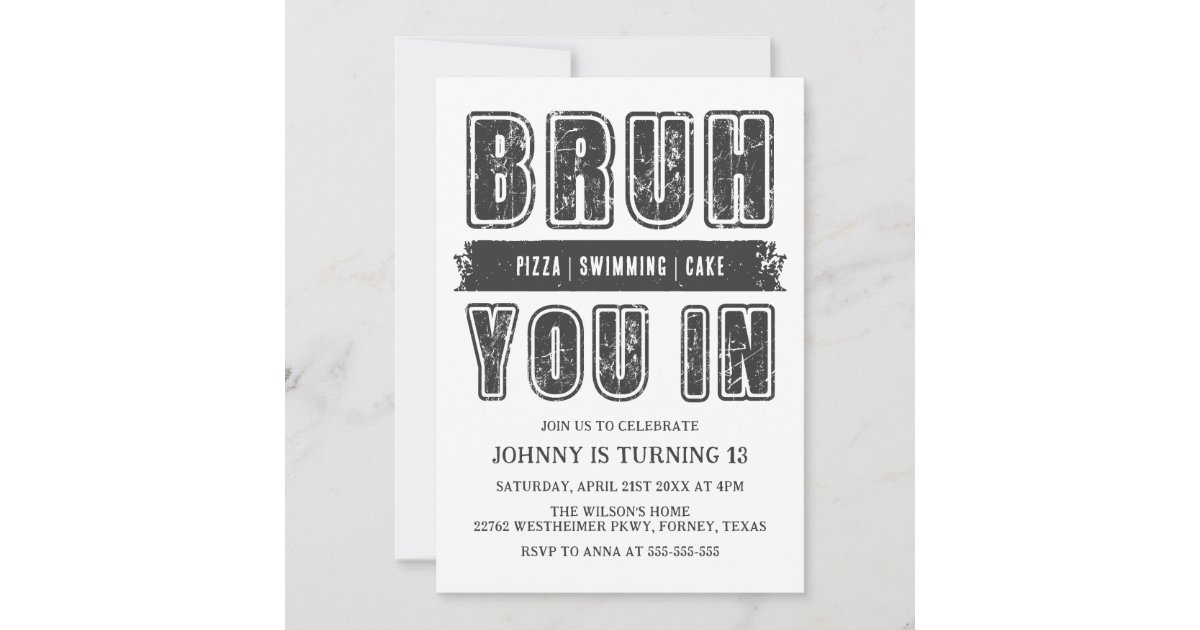 Bruh, You In? Pool Party Teen Boy Birthday Invitation | Zazzle