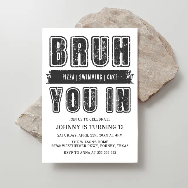 Bruh, You In? Pool Party Teen Boy Birthday Invitation | Zazzle