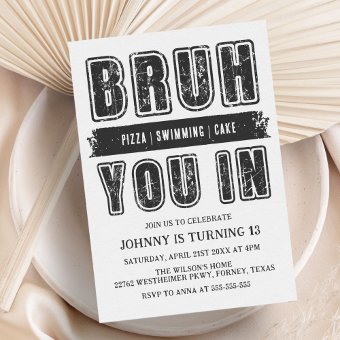 Bruh, You In? Pool Party Teen Boy Birthday Invitation | Zazzle