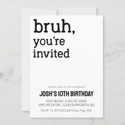 Bruh You're Invited Boys Birthday Invitation | Zazzle