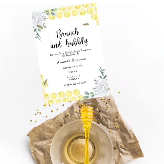 Brunch and bubbly - bee theme bridal shower invitation | Zazzle