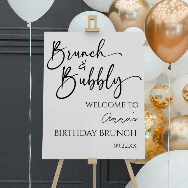 Brunch and Bubbly Birthday Brunch Welcome Sign | Zazzle