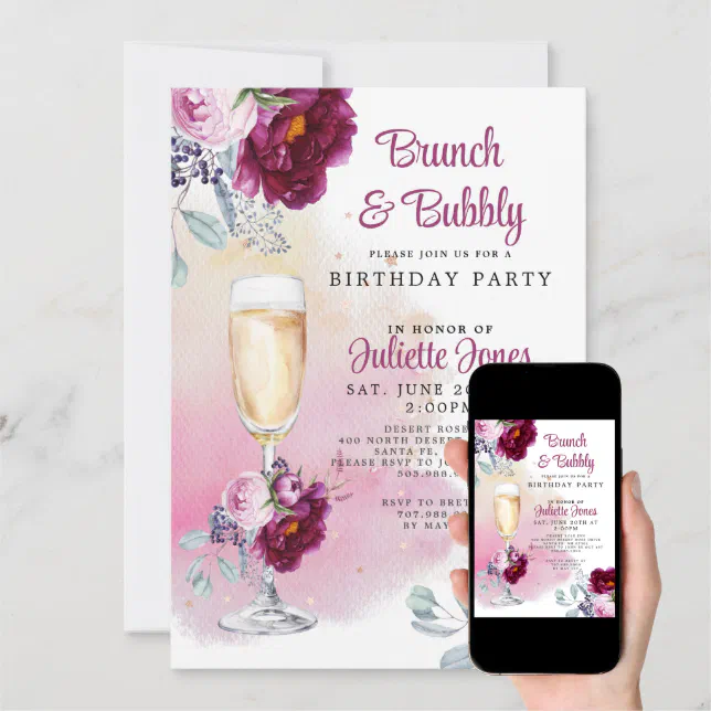 Brunch And Bubbly Birthday Party Invitation | Zazzle