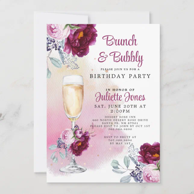 Brunch And Bubbly Birthday Party Invitation | Zazzle