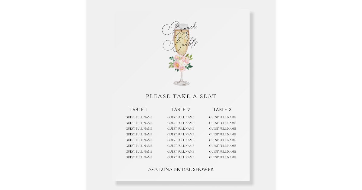 Brunch and Bubbly Bridal Shower Seating Chart Foam Board | Zazzle