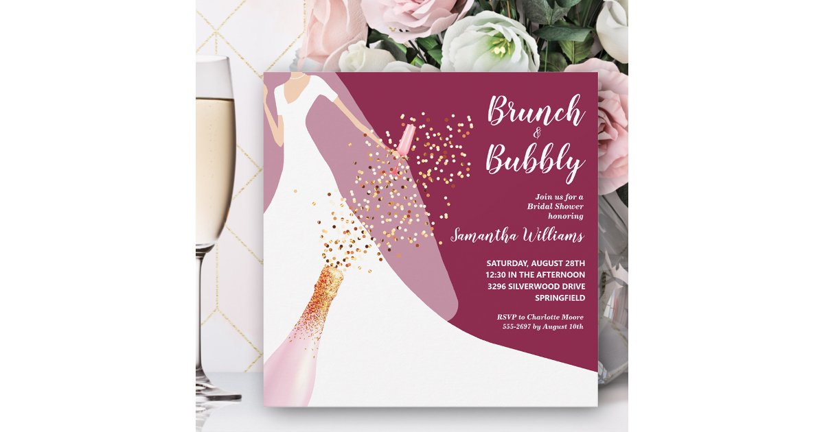 Brunch and Bubbly Bride on Cranberry Bridal Shower Invitation | Zazzle