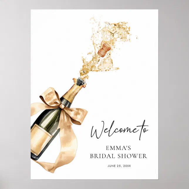 Brunch and Bubbly Champagne Bridal Shower Welcome Poster | Zazzle