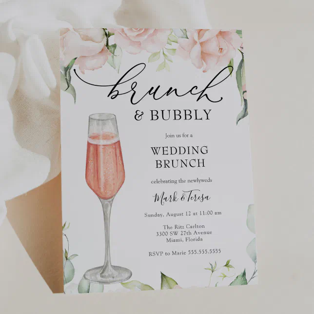 Brunch and Bubbly Champagne Wedding Brunch Invitation | Zazzle