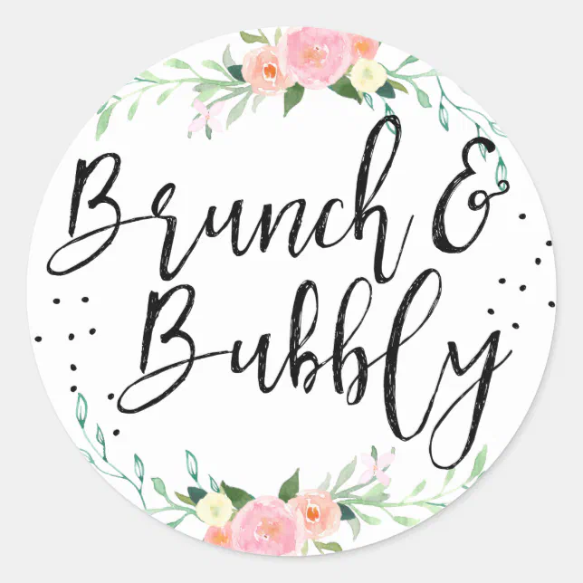Brunch and Bubbly Floral Bridal Shower Sticker | Zazzle