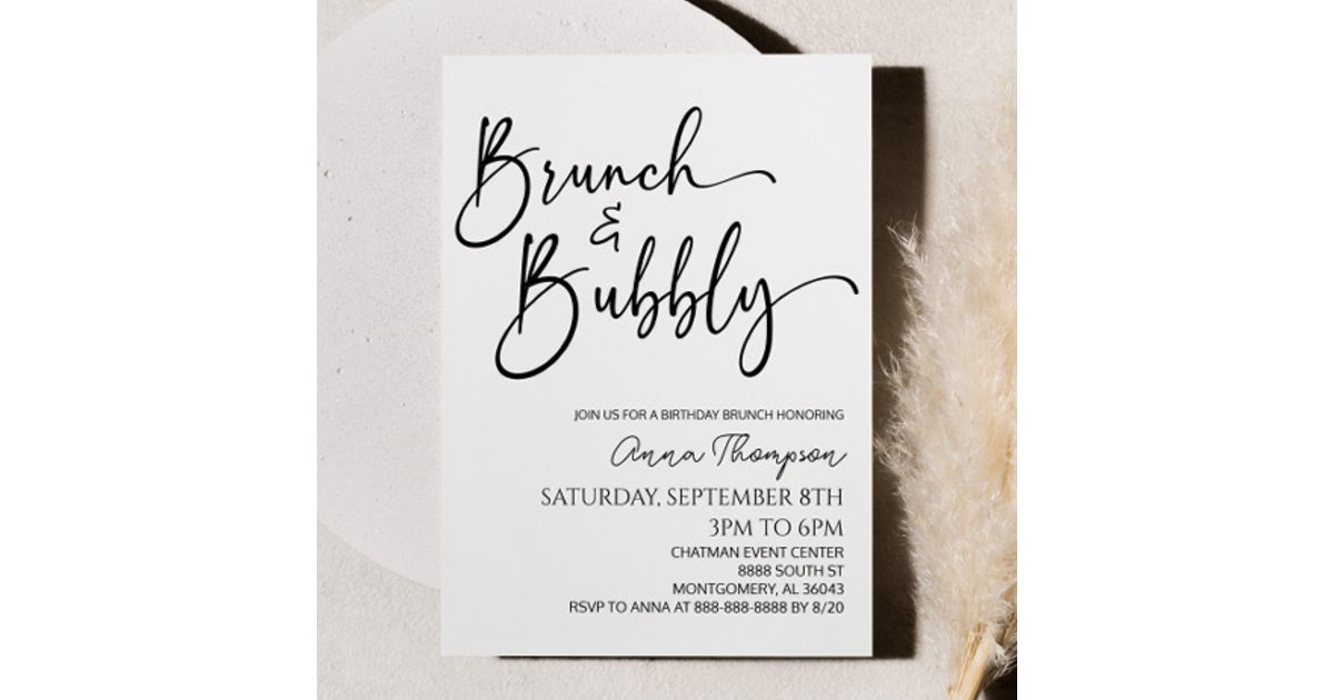 Brunch and Bubbly Minimal Birthday Brunch Party Invitation | Zazzle