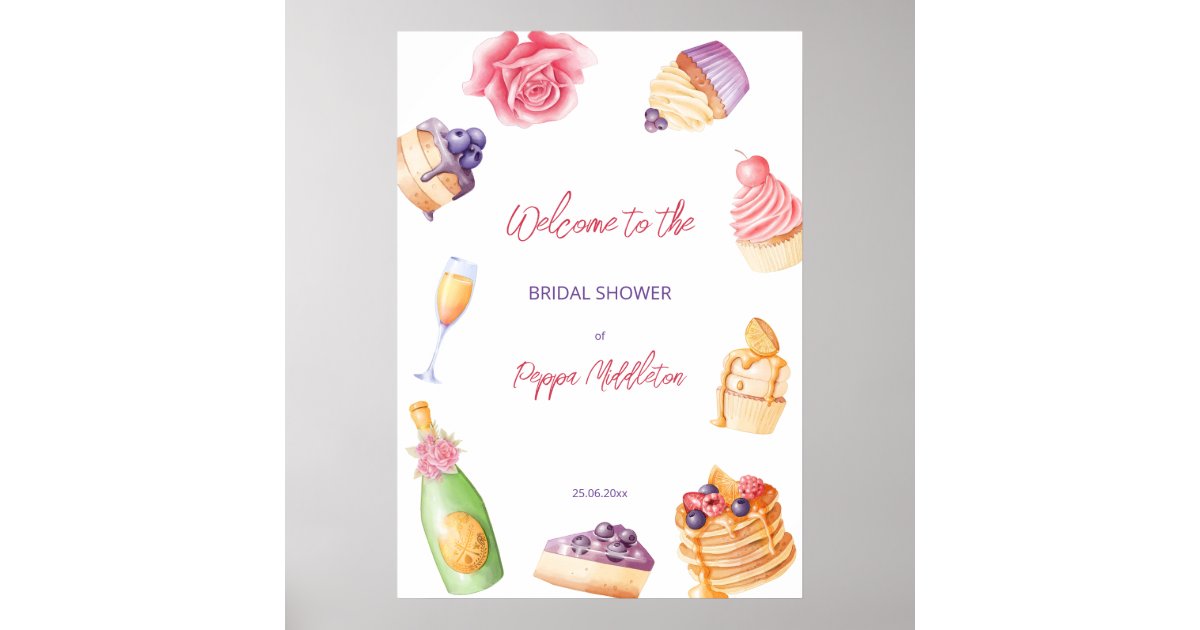 Brunch and bubbly patisserie bridal shower welcome poster | Zazzle