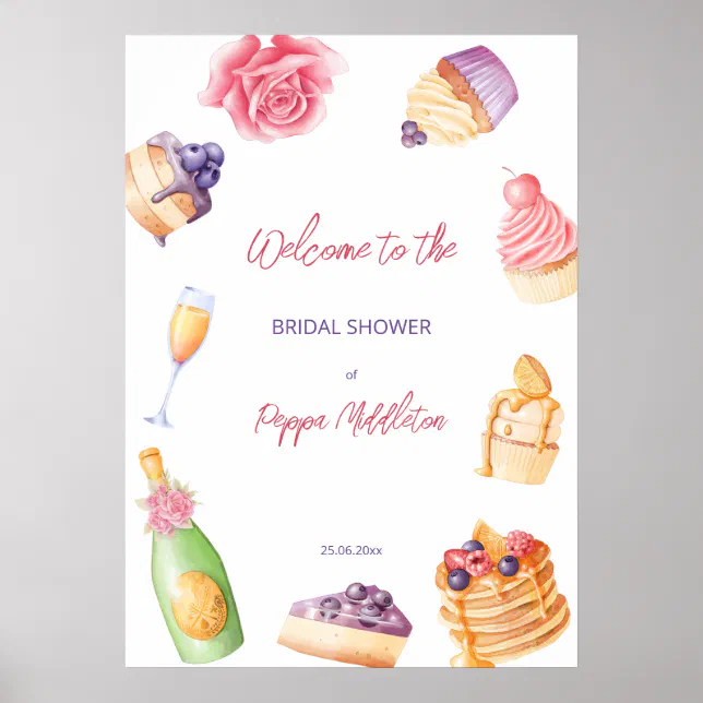 Brunch and bubbly patisserie bridal shower welcome poster | Zazzle