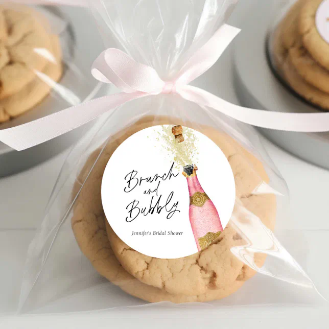 Brunch and Bubbly Pink and Gold Bridal Shower Classic Round Sticker ...