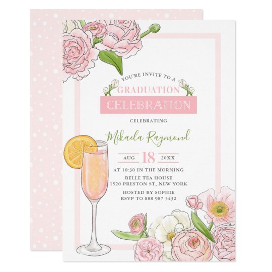 Brunch and Bubbly | Pink Floral Graduation Party Invitation | Zazzle.com