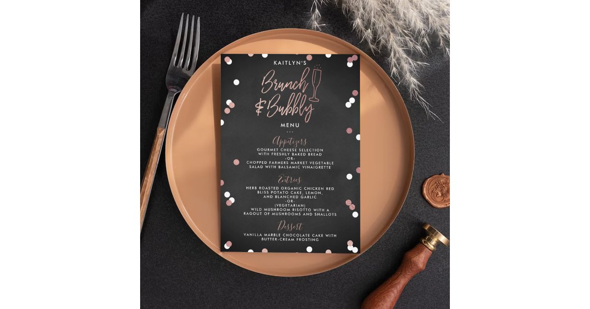 Brunch & Bubbly Confetti Bridal Shower Menu | Zazzle