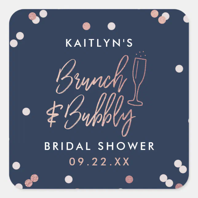 Brunch & Bubbly Confetti Bridal Shower Square Sticker | Zazzle