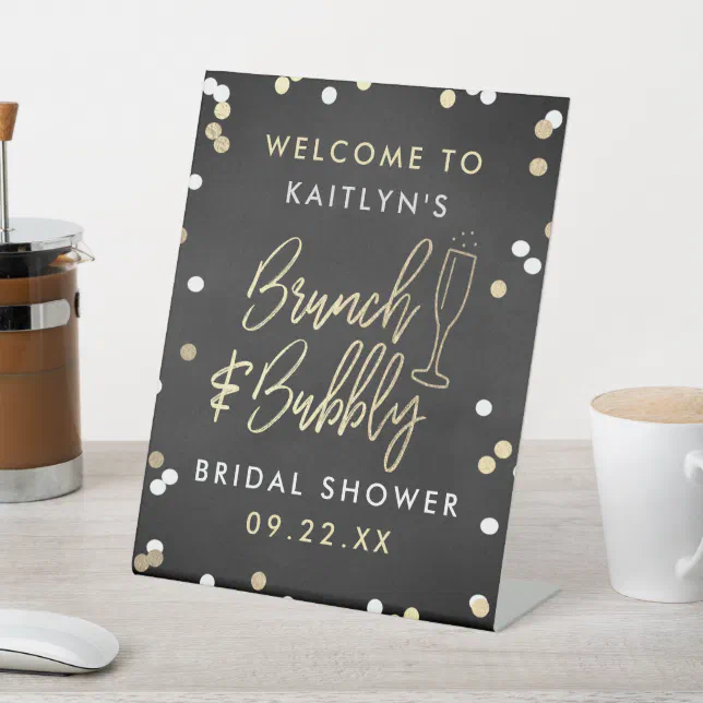 Brunch & Bubbly Confetti Bridal Shower Welcome Pedestal Sign | Zazzle