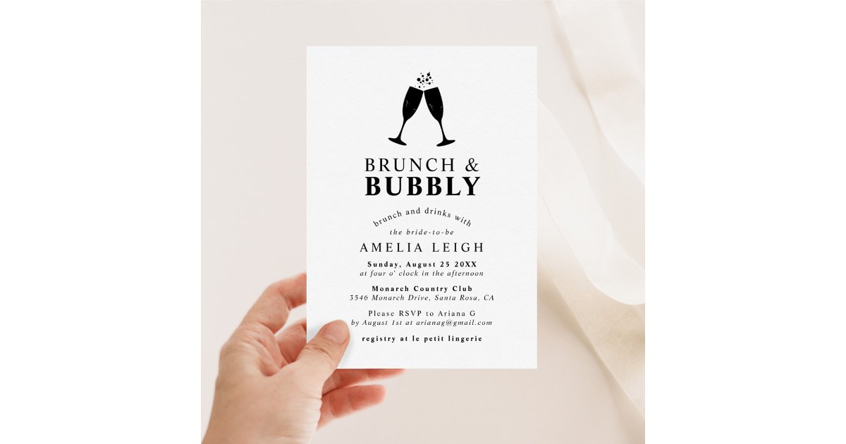 Brunch & Bubbly Drinks Bridal Shower Invitation | Zazzle