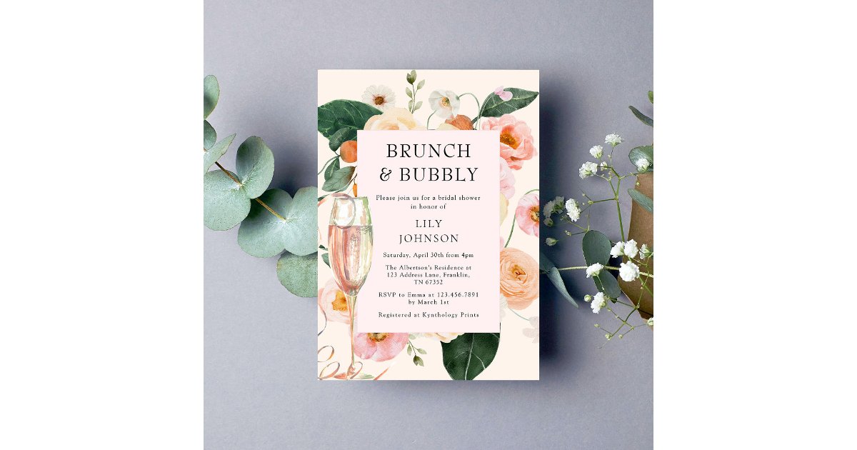 Brunch & Bubbly Floral Bridal Shower Invitation | Zazzle
