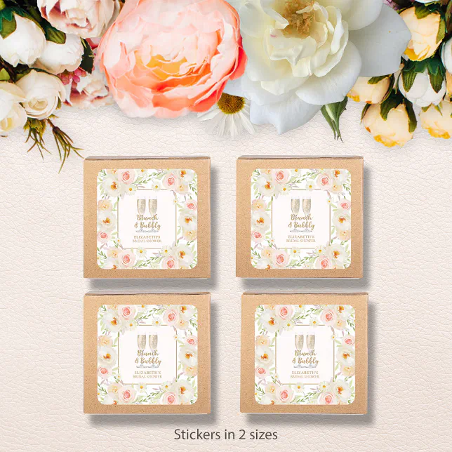 Brunch & Bubbly Garden Floral Bridal Shower Square Sticker | Zazzle