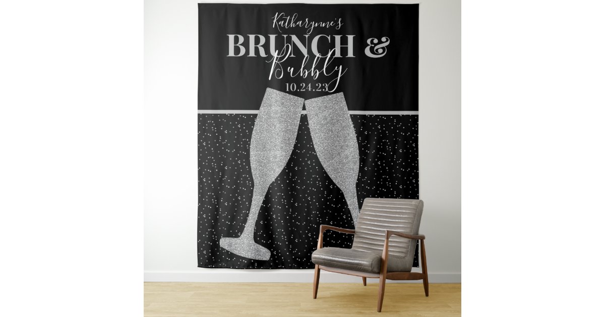 Brunch Bubbly Silver Glitter Champagne Backdrop | Zazzle