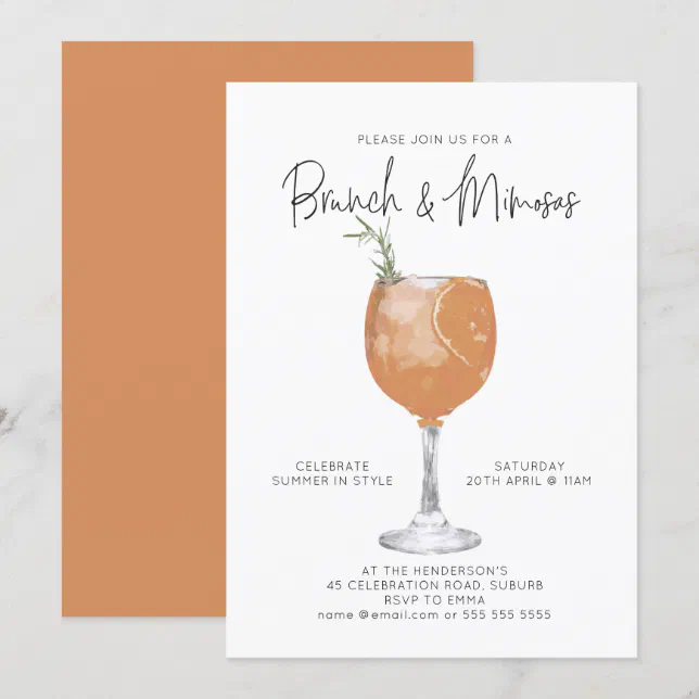 Brunch & Mimosas Summer Cocktail Party Invitation | Zazzle