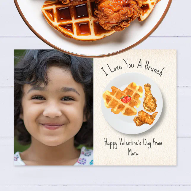 Brunch Pun Waffle Classroom Valentine Photo Card | Zazzle