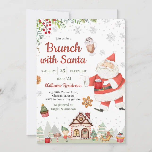 Brunch with Santa Christmas Party Invitation | Zazzle