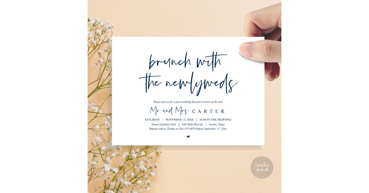 Brunch with the newlyweds, post wedding, Navy Blue Invitation | Zazzle