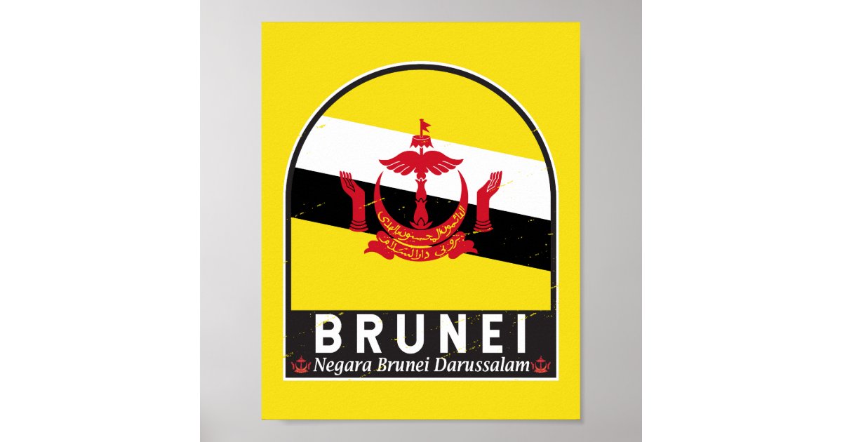Brunei Flag Emblem Distressed Vintage Poster | Zazzle