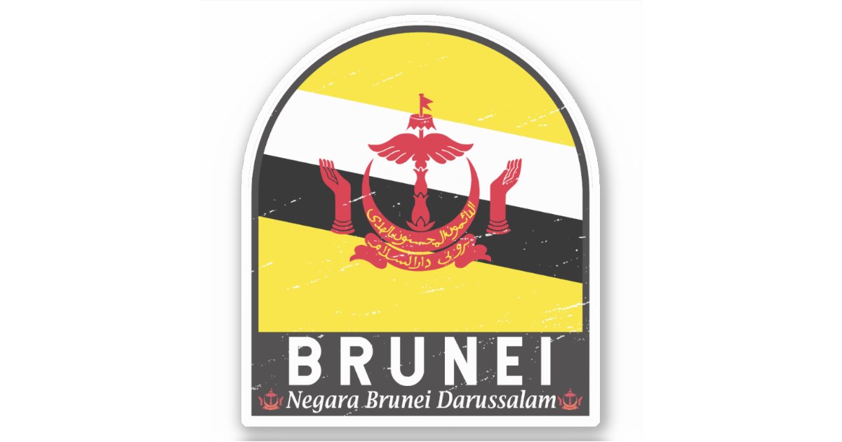 Brunei Flag Emblem Distressed Vintage Sticker | Zazzle