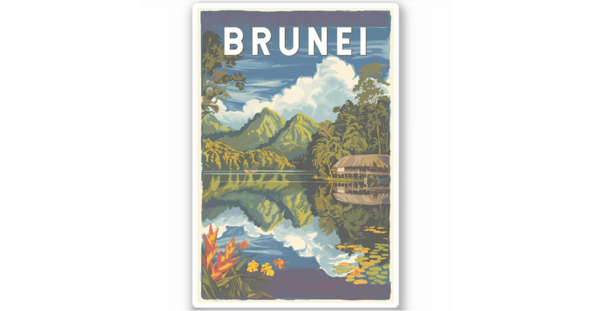 Brunei Painterly Illustration Travel Art Vintage Sticker | Zazzle