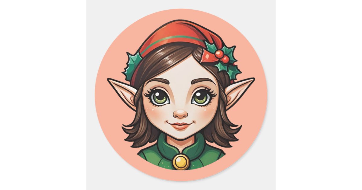 Brunette Elf Portrait Classic Round Sticker | Zazzle