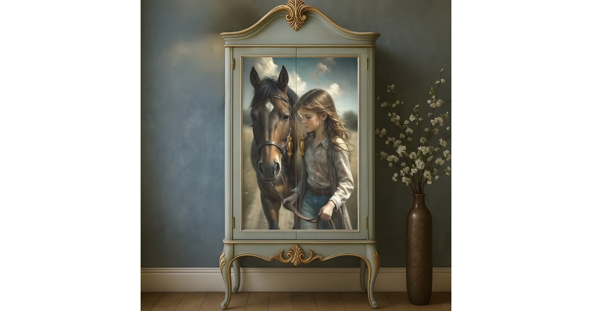 Brunette Girl Brown Horse Rustic Country Decoupage Tissue Paper | Zazzle