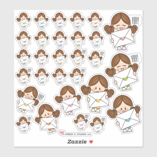 Brunette Girl Happy Mail Stickers | Zazzle