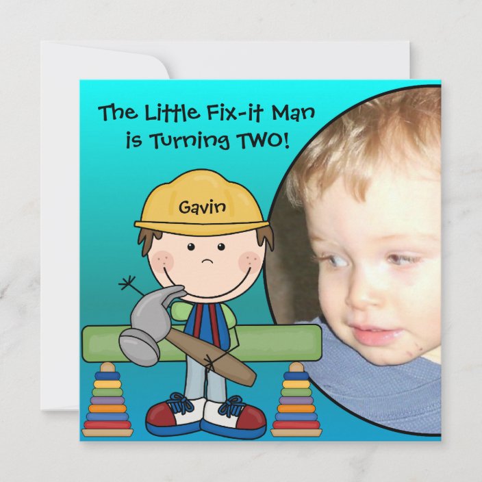 Brunette Little Fix-It Man Birthday Invitation | Zazzle.com