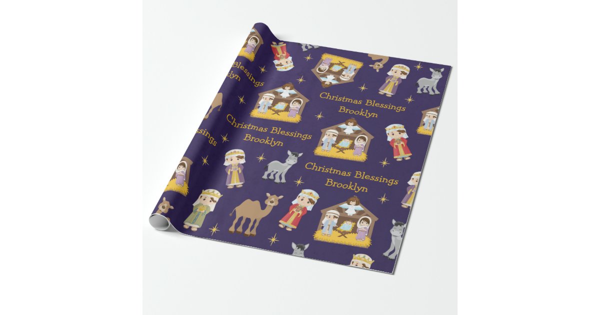 Brunette Nativity Scene Wrapping Paper | Zazzle