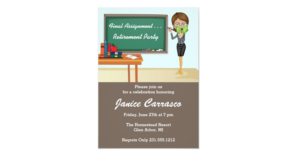 Brunette Teacher Retirement Party Invitation | Zazzle.com