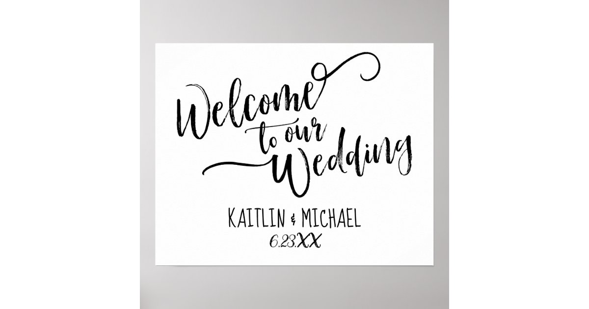 Brush Calligraphy Wedding Welcome Sign | Black | Zazzle
