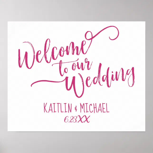 Brush Calligraphy Wedding Welcome Sign | Magenta | Zazzle