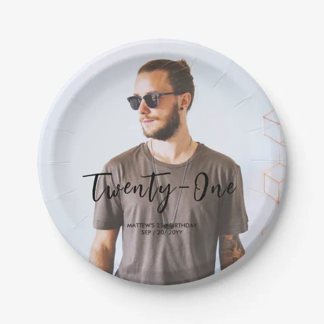 Brush Lettering Custom Photo Birthday Party Paper Plates | Zazzle