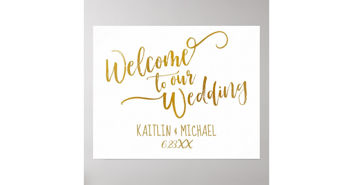 Brush Script Wedding Welcome Sign | (Faux Foil) | Zazzle