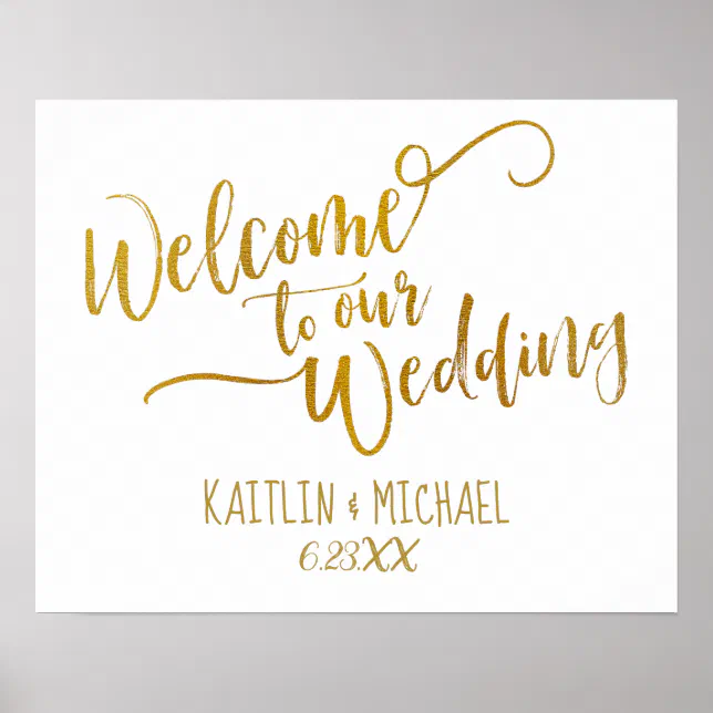 Brush Script Wedding Welcome Sign | (Faux Foil) | Zazzle