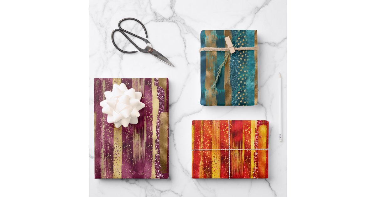Brush strokes and confetti wrapping paper sheets | Zazzle