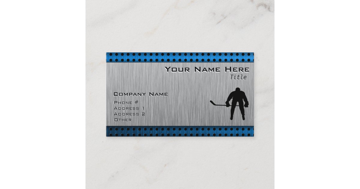 Brushed Aluminum look Hockey Business Card | Zazzle