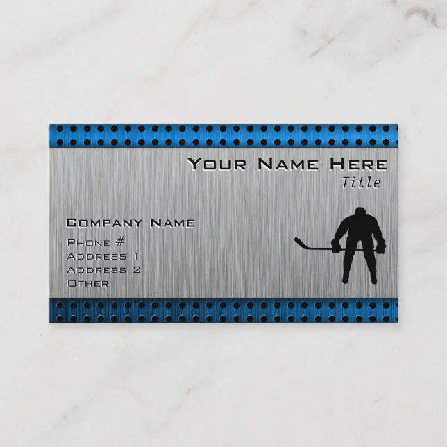 Brushed Aluminum look Hockey Business Card | Zazzle