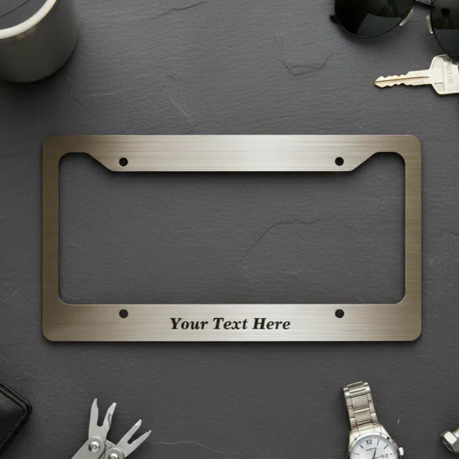 Brushed Bronze metal Look Metallic Custom Text License Plate Frame | Zazzle